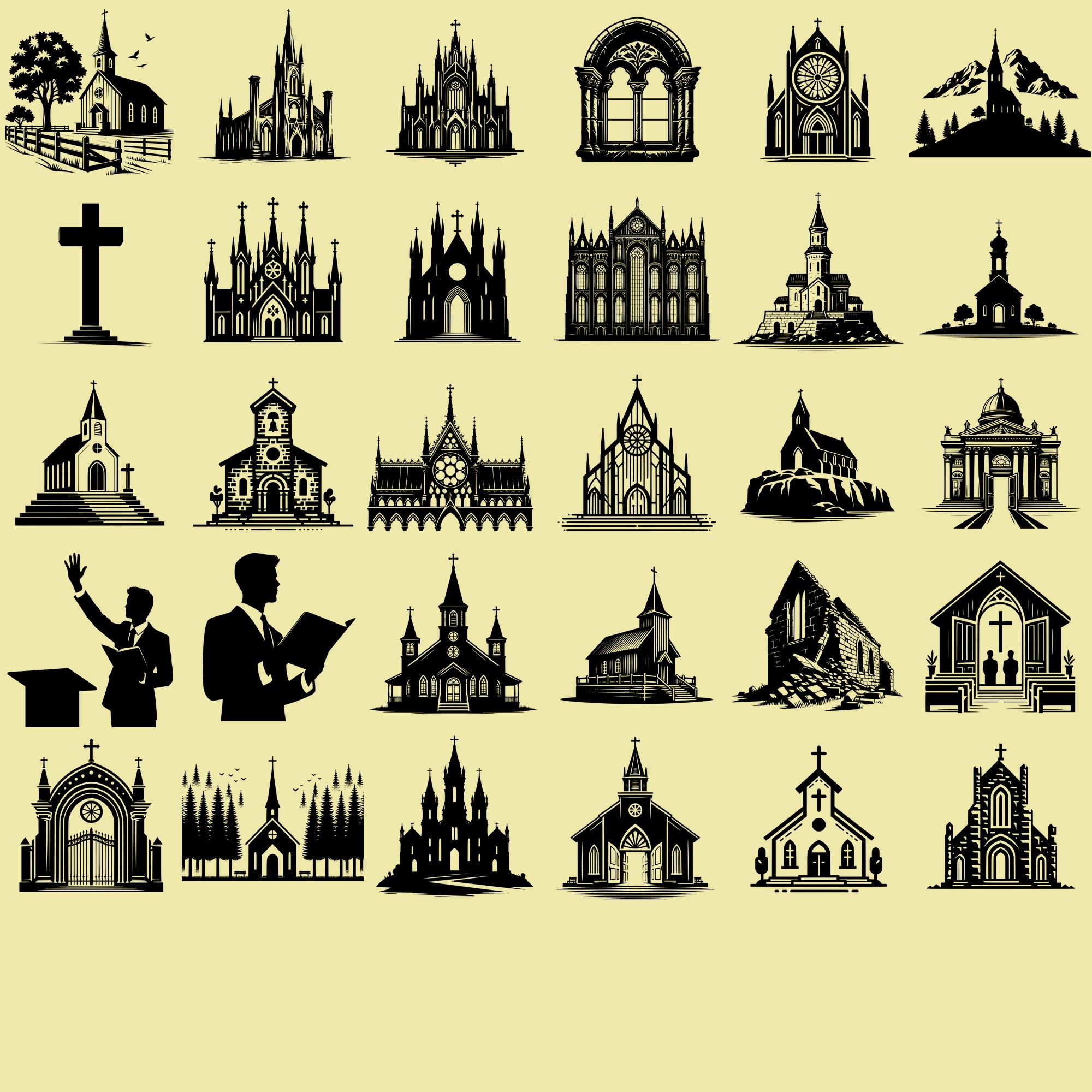 Church Svg Bundle, Gothic Cathedral Silhouette, Church House Vector ...