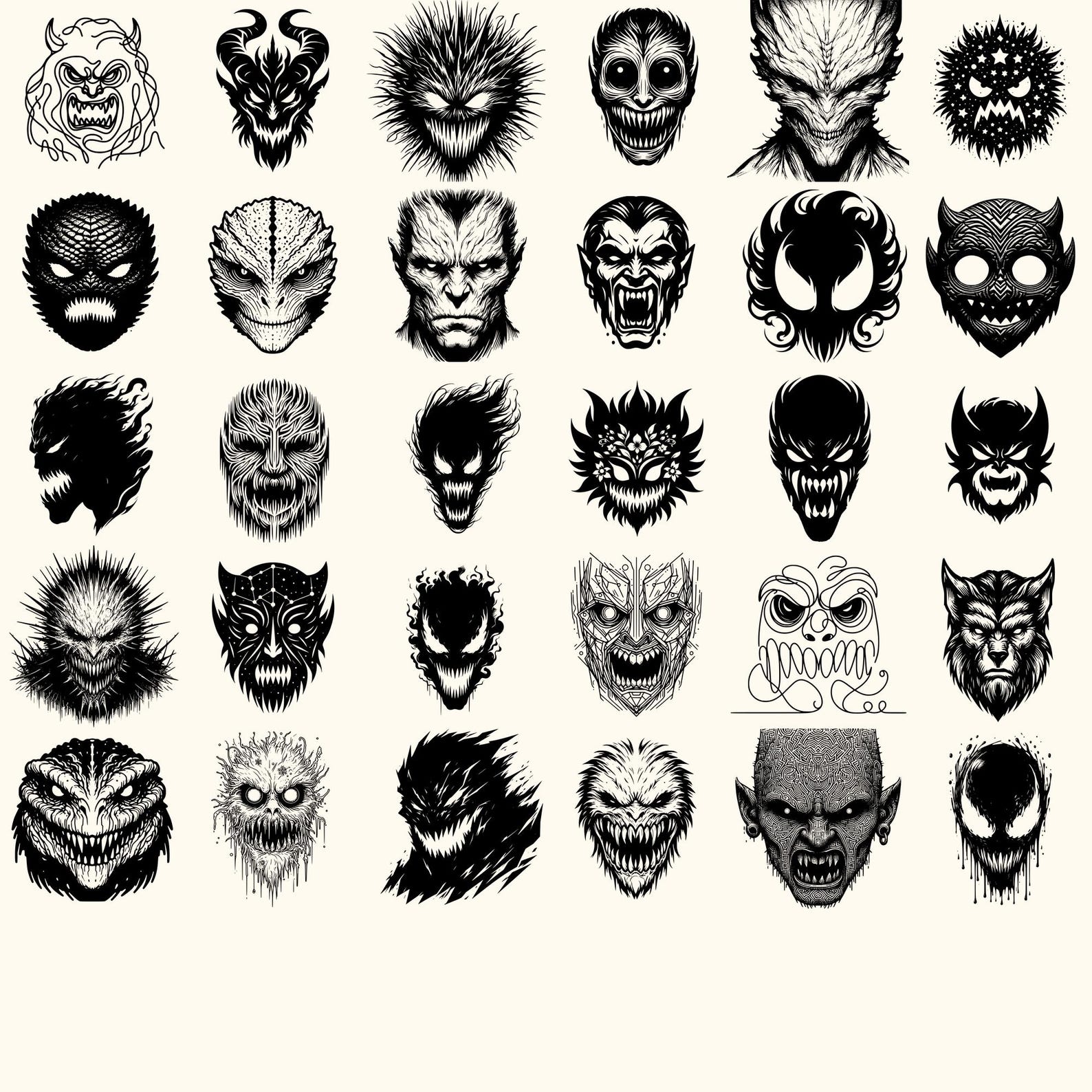 Monster Face Svg Bundle, Monster Face Vector, Monster Face Silhouette ...