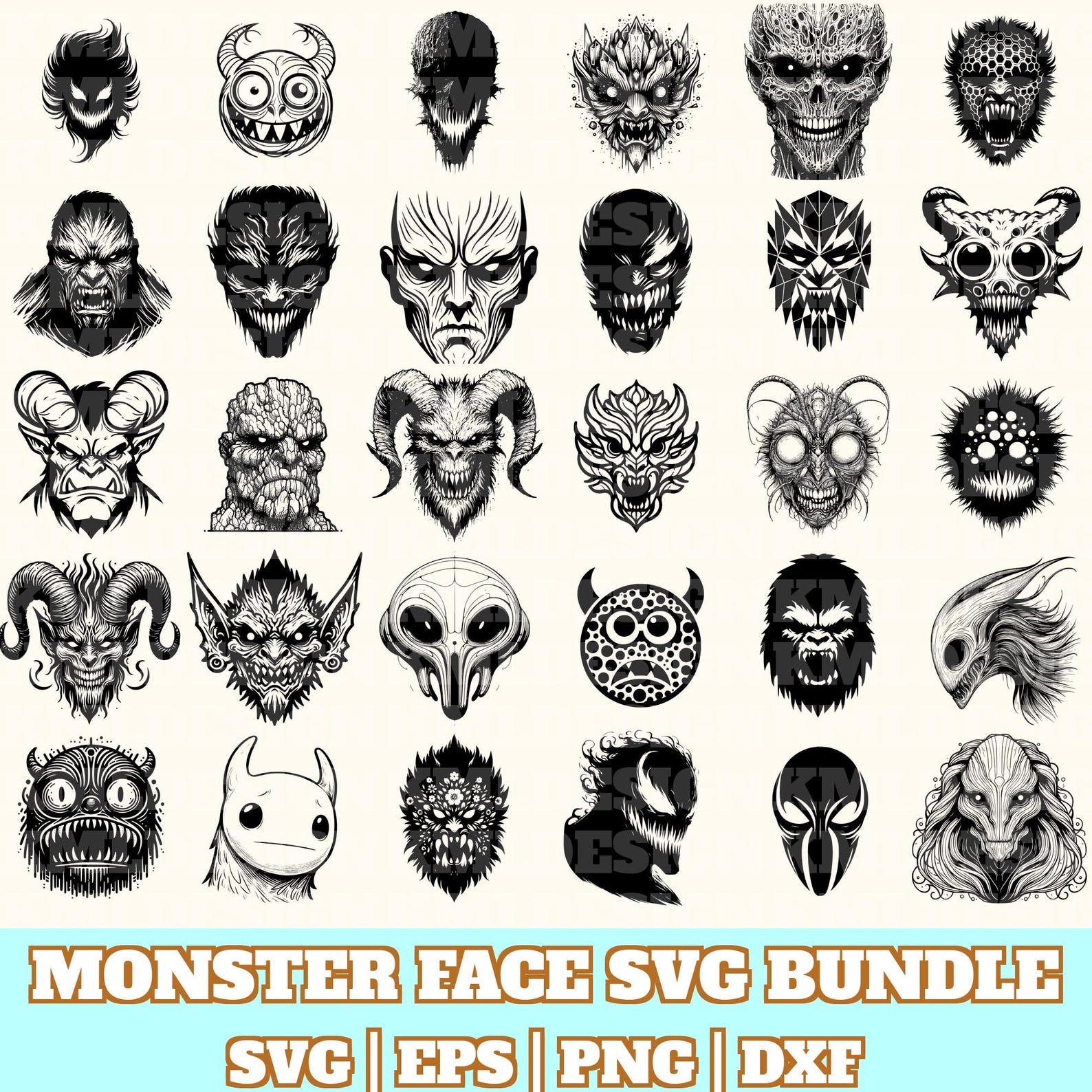 Monster Face Svg Bundle, Monster Face Vector, Monster Face Silhouette ...