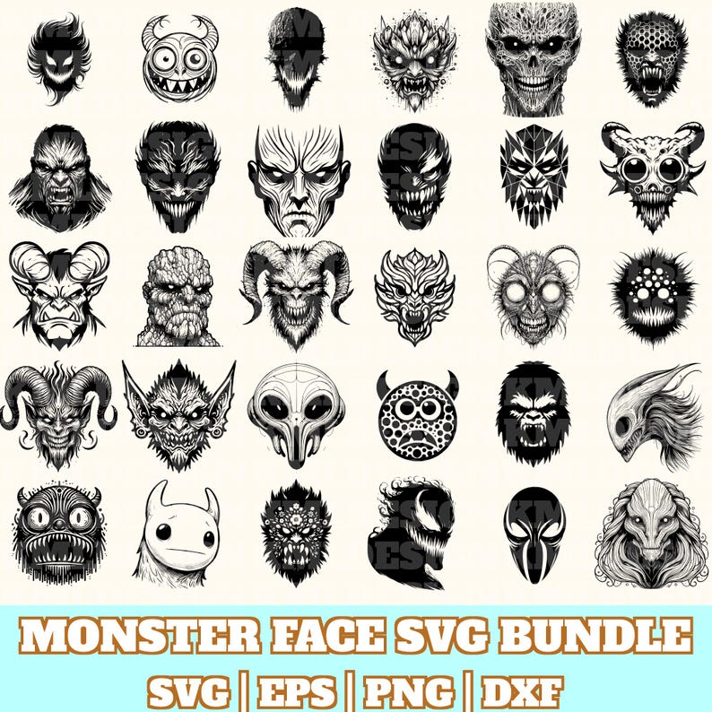 Monster Face Svg Bundle, Monster Face Vector, Monster Face Silhouette ...