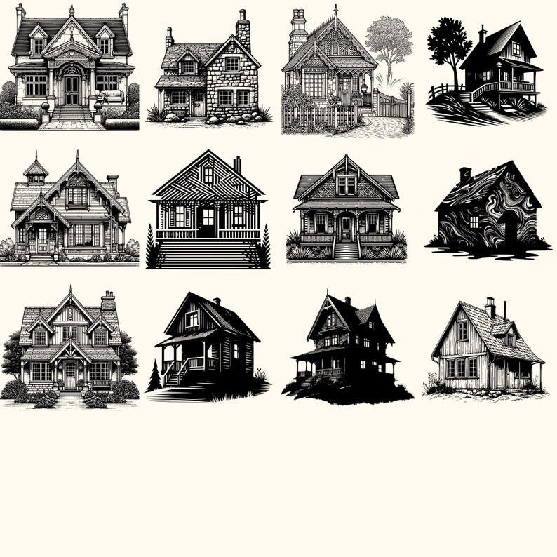 Cottage Svg Bundle, Rustic Log Cabin Vector, Cottage Silhouette ...