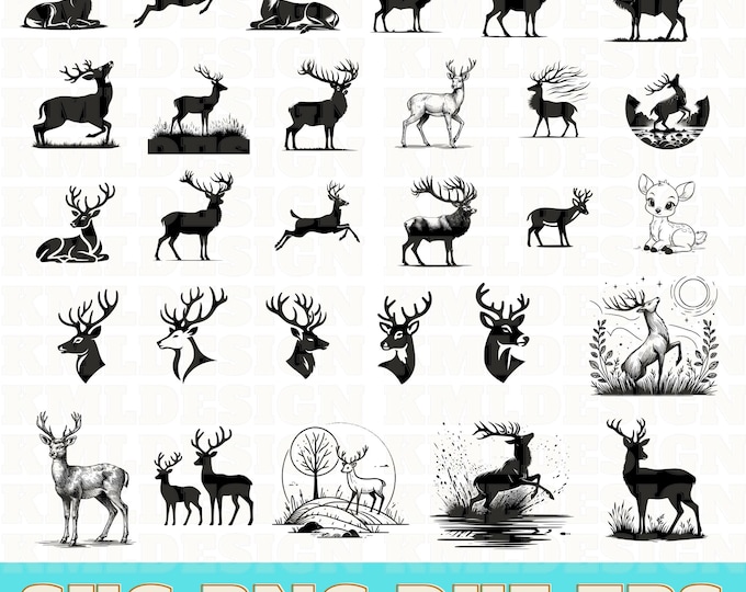 Deer Jumping Silhouette SVG Bundle, Deer Jumping Clipart, 15 Deer Cut ...