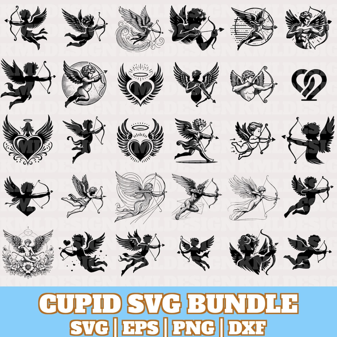 Cupid Svg Bundle, Cupid Vector, Cupid Silhouette, Valentine's Cupid ...