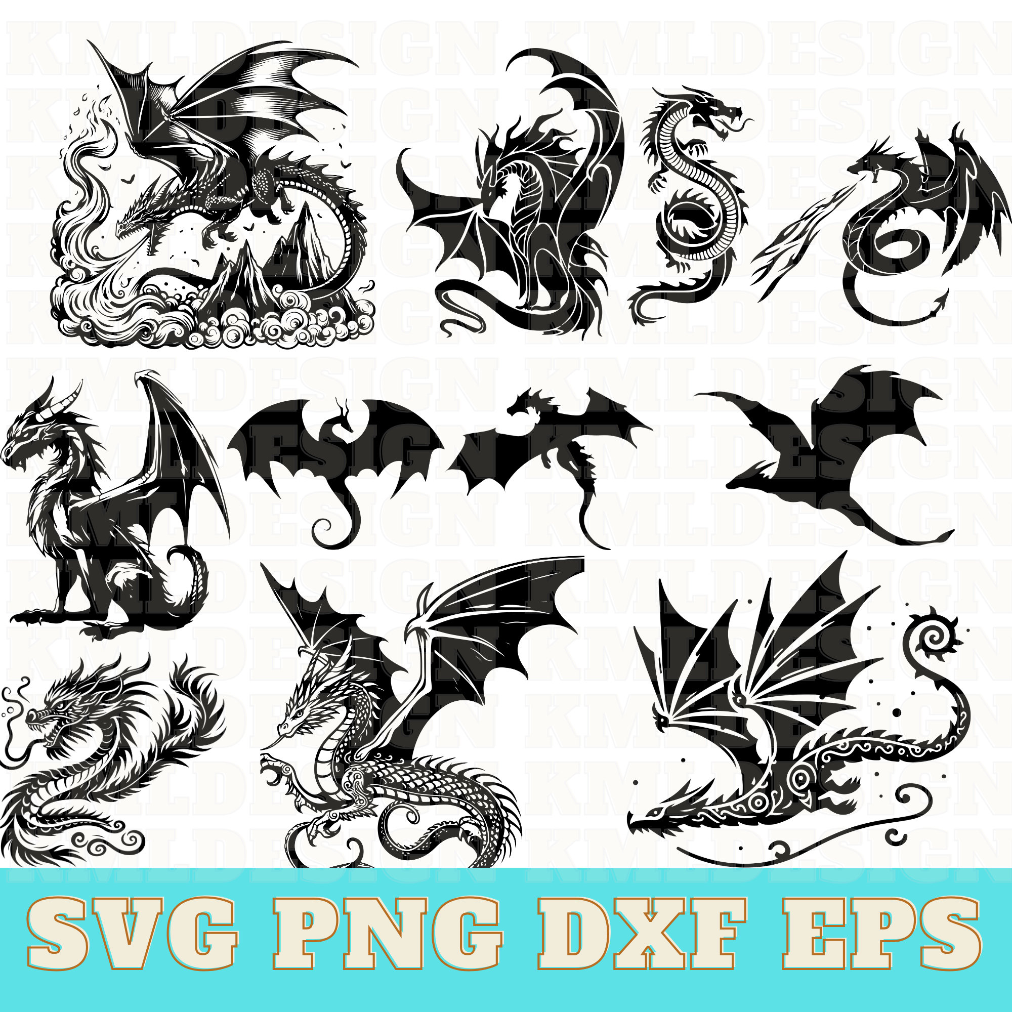 11 Dragon Svg Bundle, Dragon Vector, Dragon Clipart, Dragon Png, Dragon ...