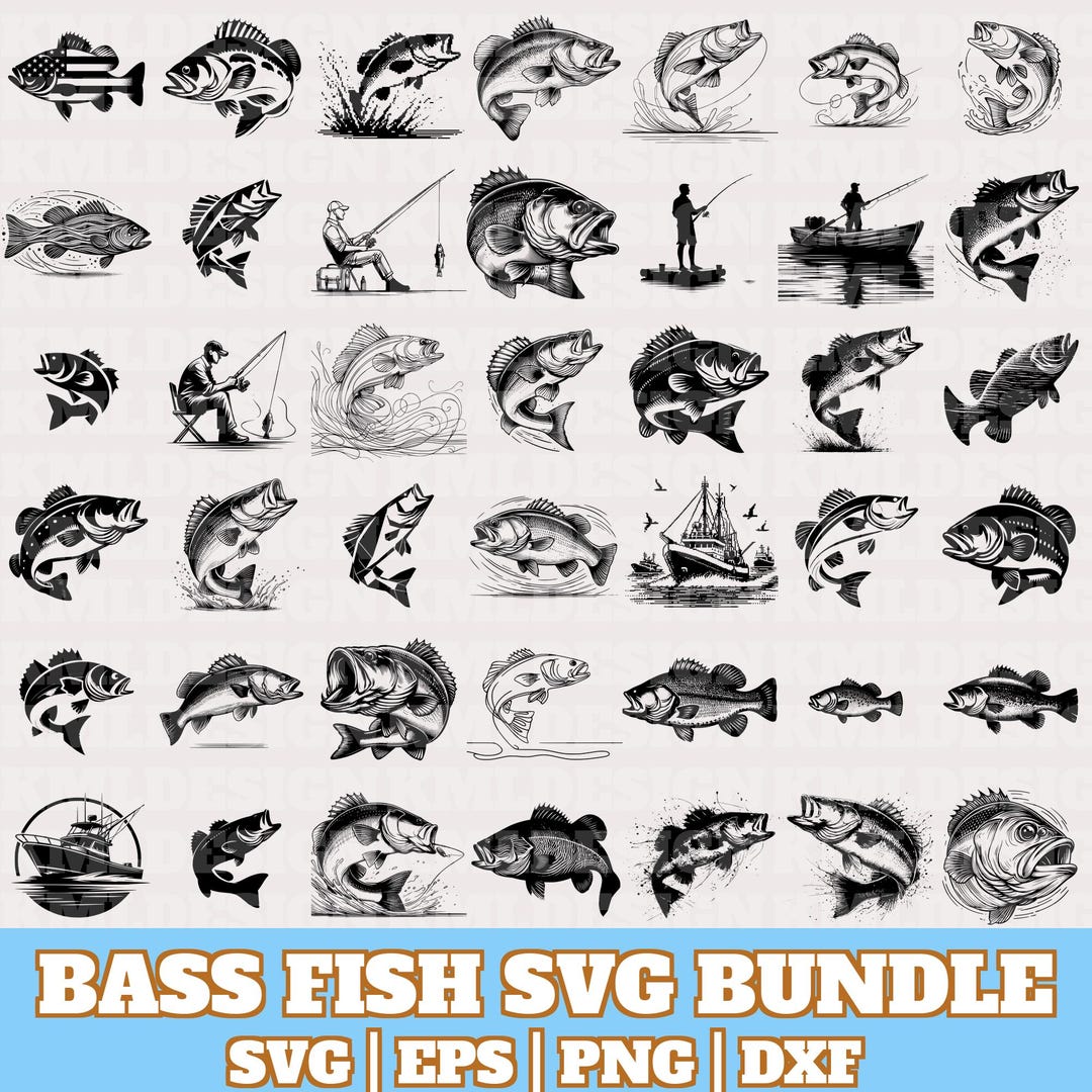 Bass Fish Svg Bundle, Bass Fishing Vector, Bass Fishing Silhouette ...