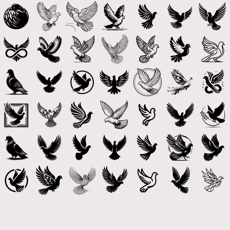 Doves Svg Bundle, Pigeon Vector, Pigeon Silhouette, Hand Drawn Doves ...