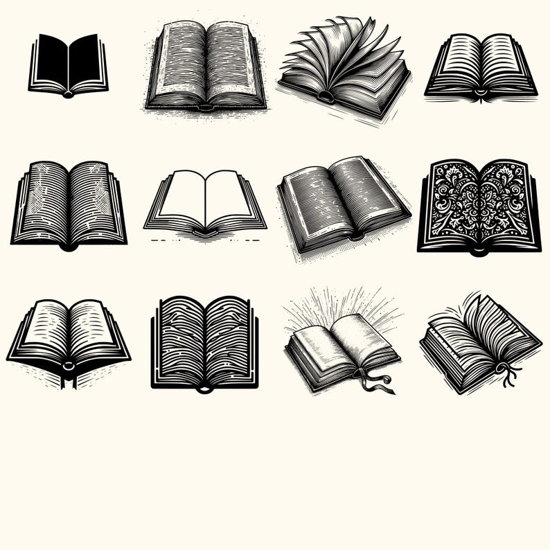 Open Book Svg Bundle, Library Book Vector, Open Book Silhouette, Open ...