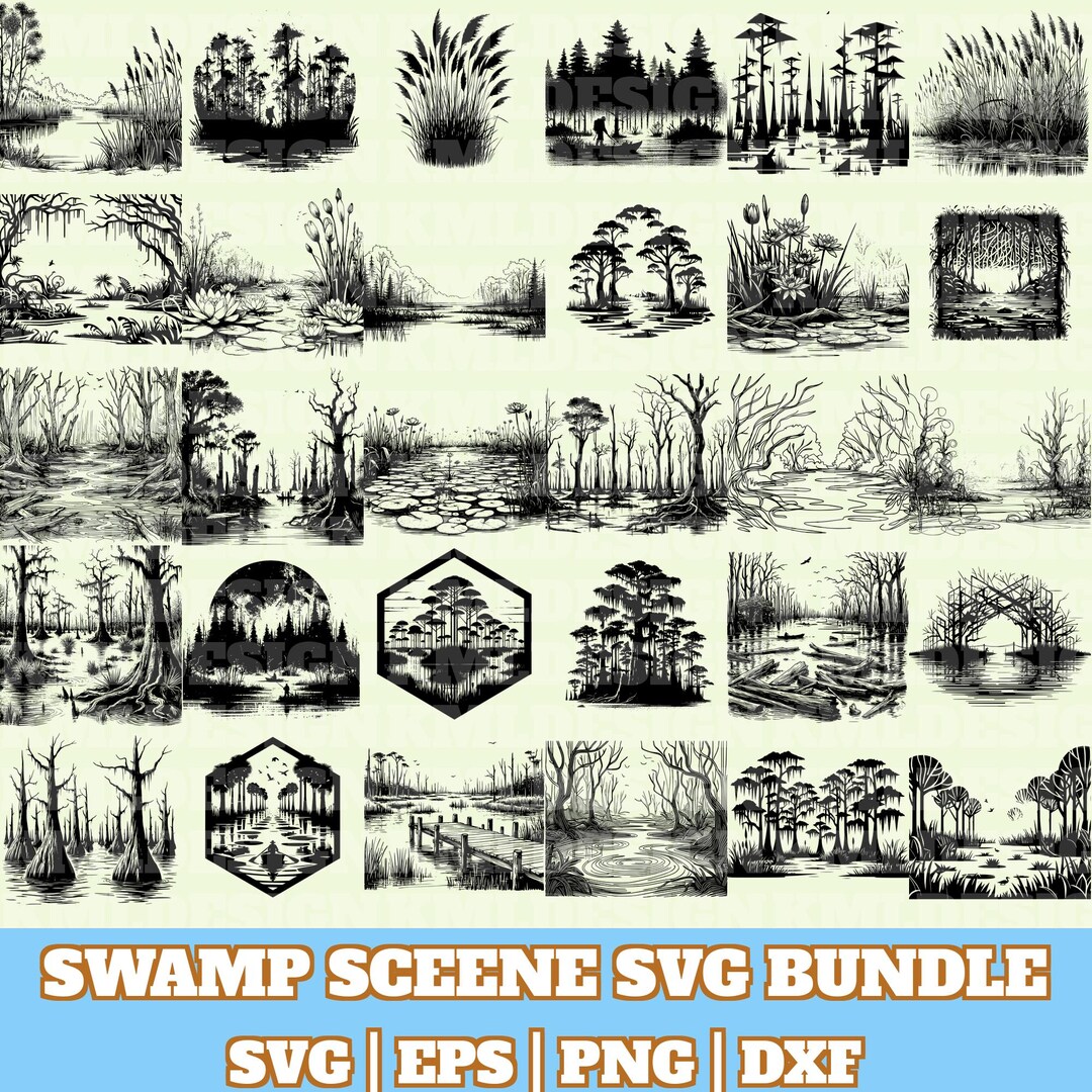 Swamp Scene Svg Bundle, Swamp Scene Vector, Swamp Scene Silhouette ...