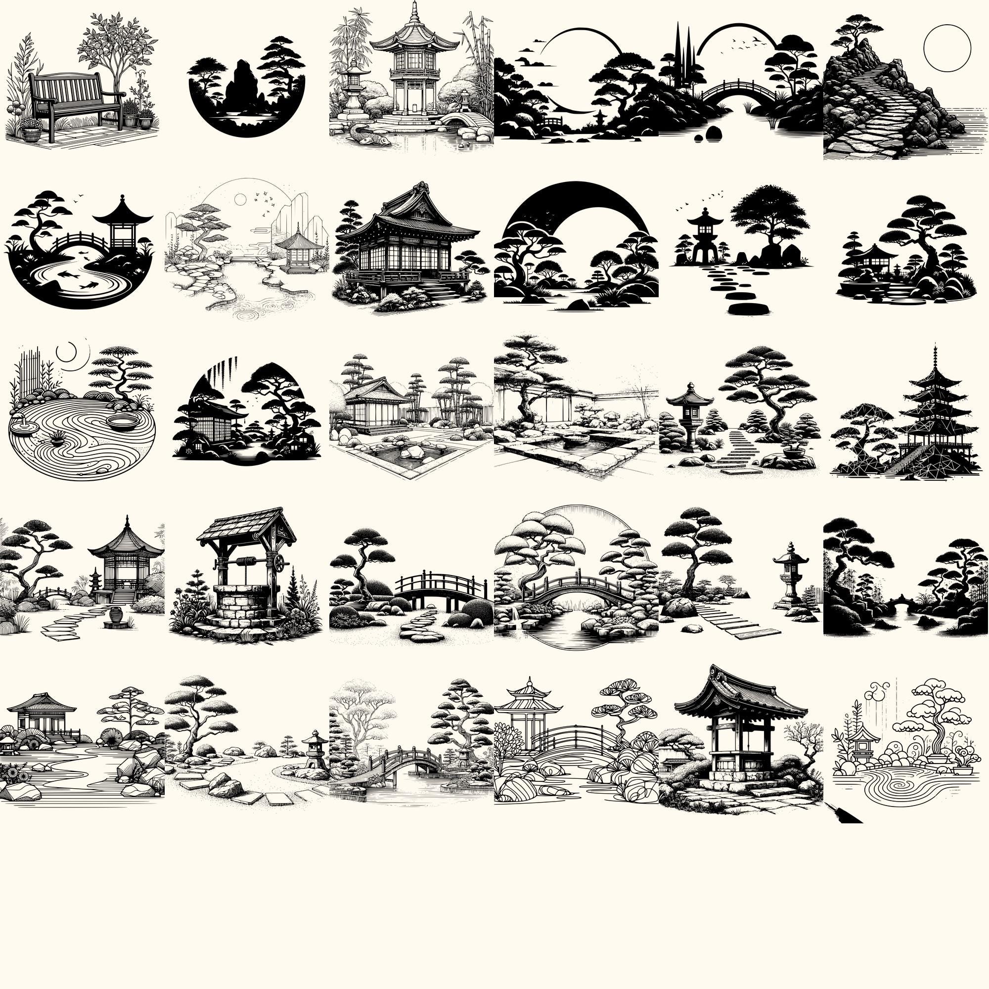 Japanese Garden Scene Svg Bundle, Japanese Garden Vector, Japanese ...