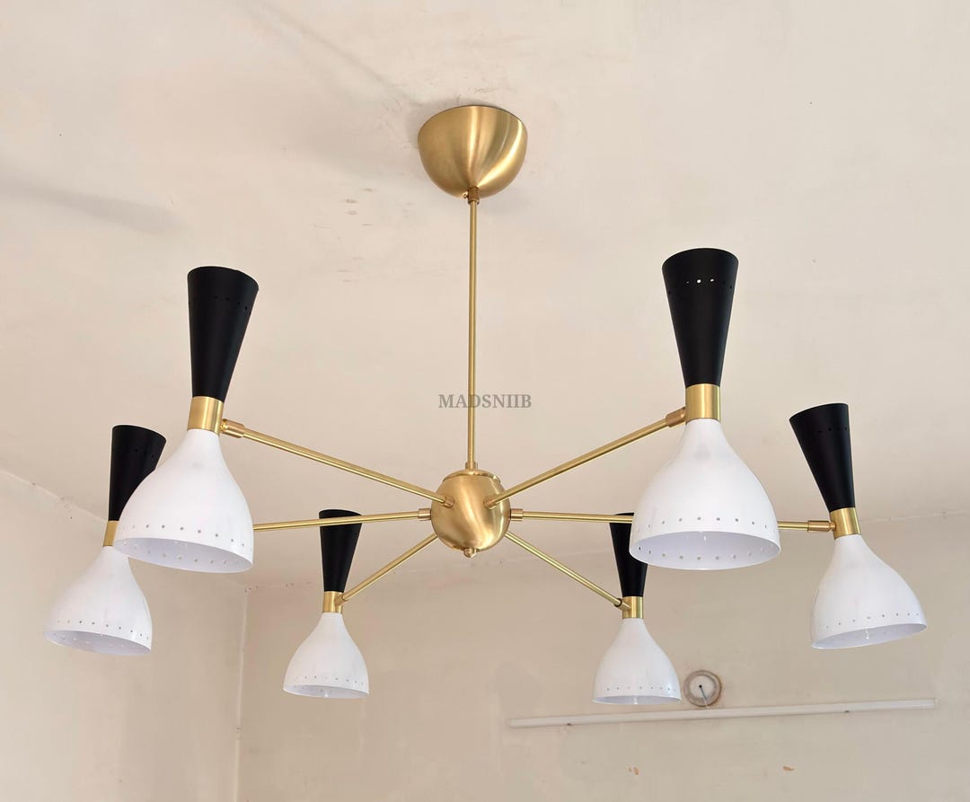 Mid-century Modern Sputnik Monolith Chandelier 6-light Black and Gold ...