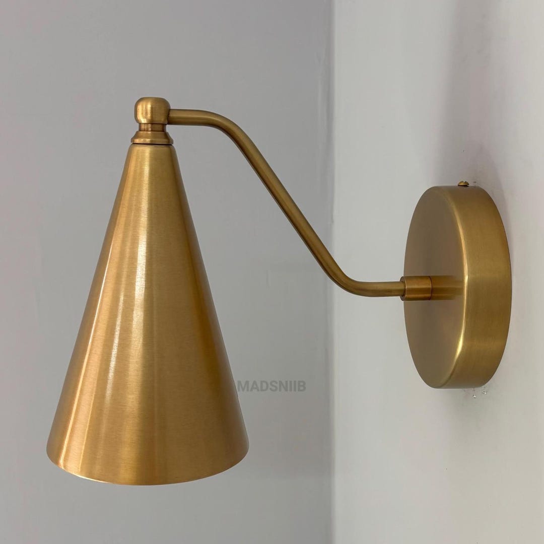 Mid Century Modern Vintage Brass Wall Cone Shade Sconce Industrial ...
