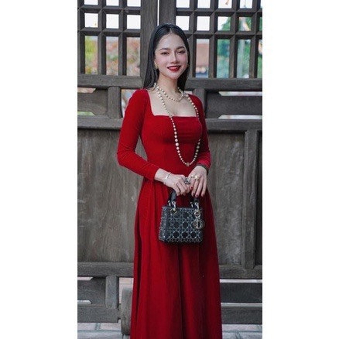 Vietnamese Traditional ao dai red Áo dai nhung lua do Ao dai - Etsy España