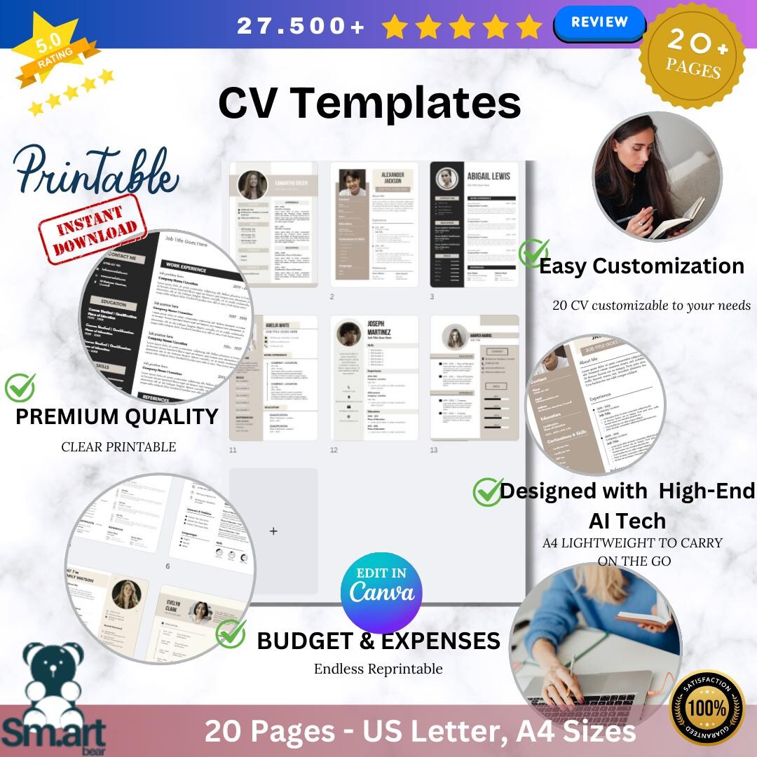 Editable CV Template for Canva | Customizable Resume for New Employment ...
