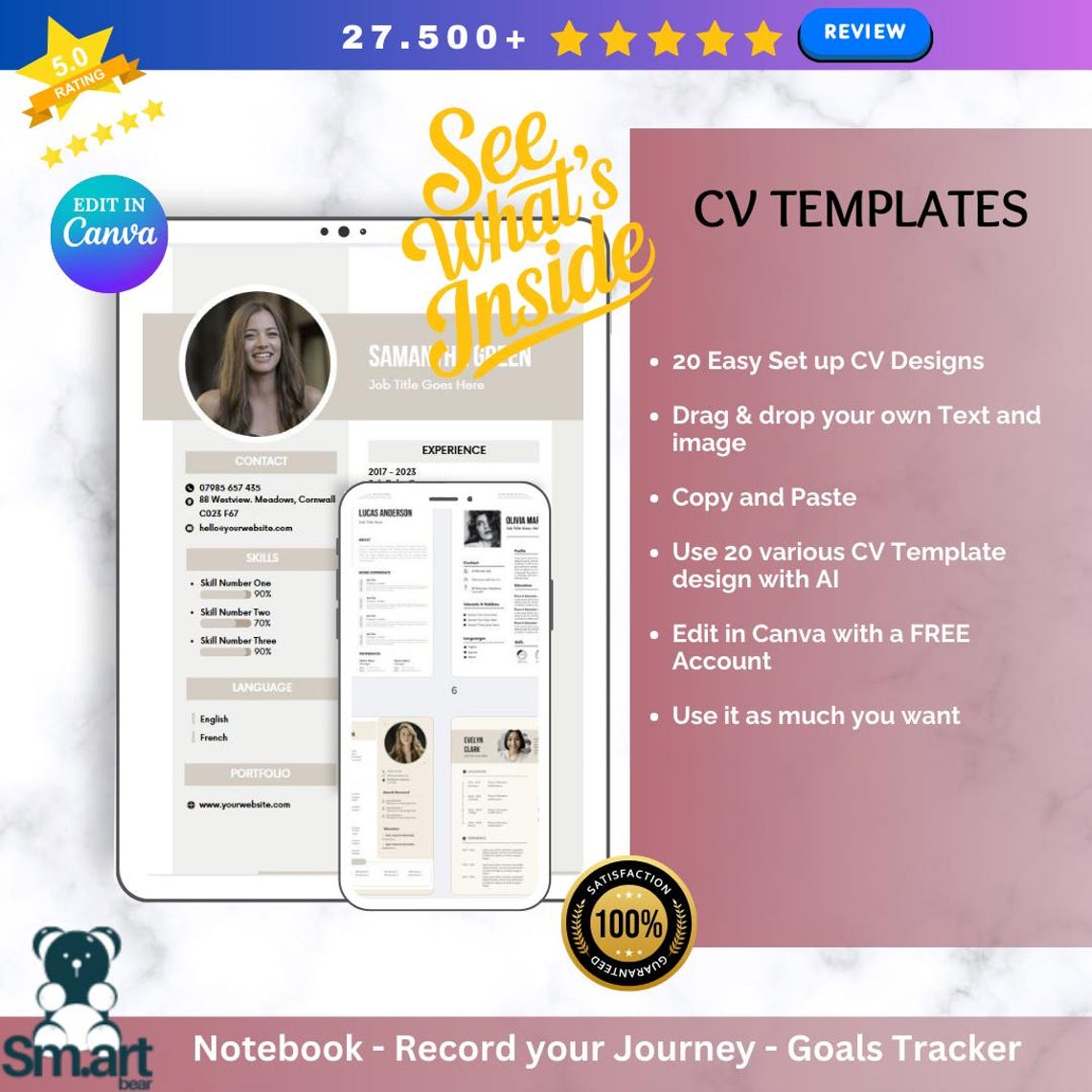Editable CV Template for Canva | Customizable Resume for New Employment ...