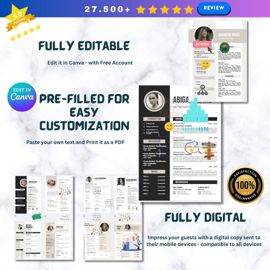 Editable CV Template for Canva | Customizable Resume for New Employment ...