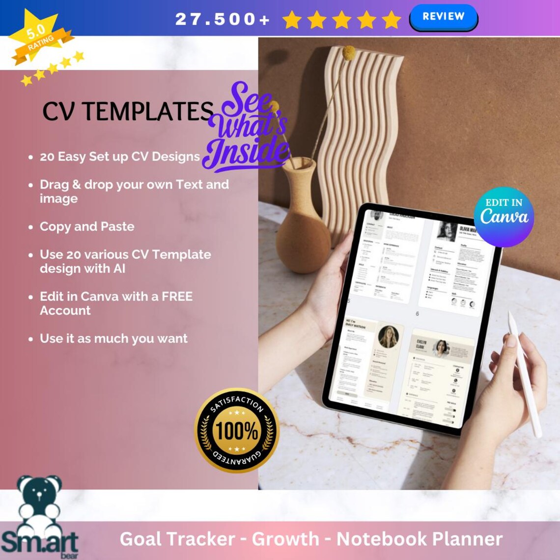 Editable CV Template for Canva | Customizable Resume for New Employment ...