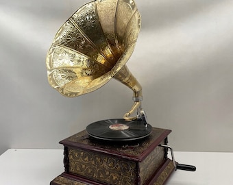Beautiful ANTIQUE STYL Gramophone, Phonograph New Working Record Player ...