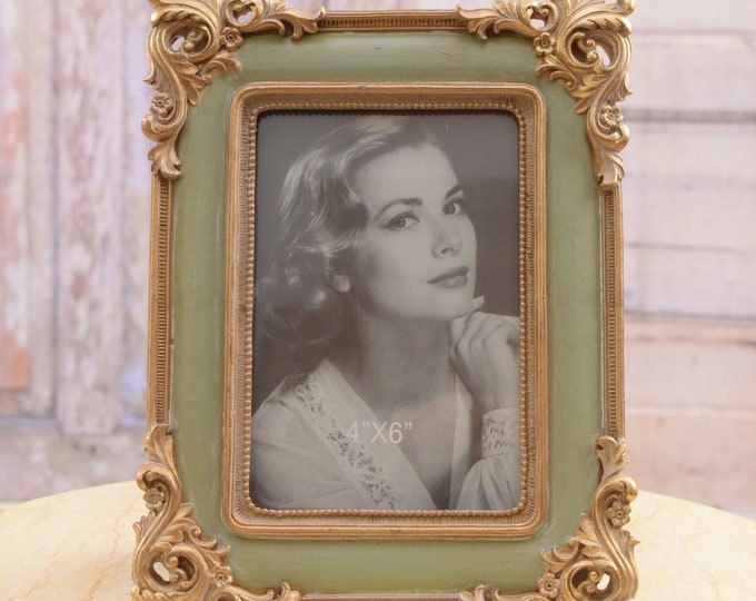 Elegant Carved Gold and Green Photo Frame - Art Deco Meets Victorian Style - Desk Decor - Home ...