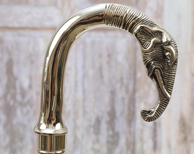 Silver Elephant Head Walking Stick - Wooden and Aluminum Cane - Walking ...