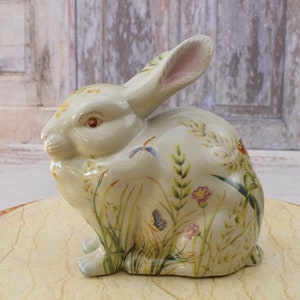 Porcelain Statue Painted Rabbit - Porcelain Sculpture Rabbit - Flowers ...