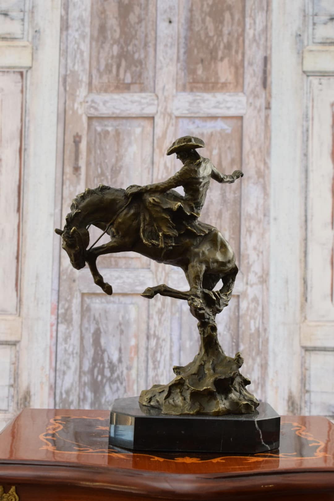 Bronze Rodeo Rider Statue: Cowboy on Bucking Horse Figurine - Etsy