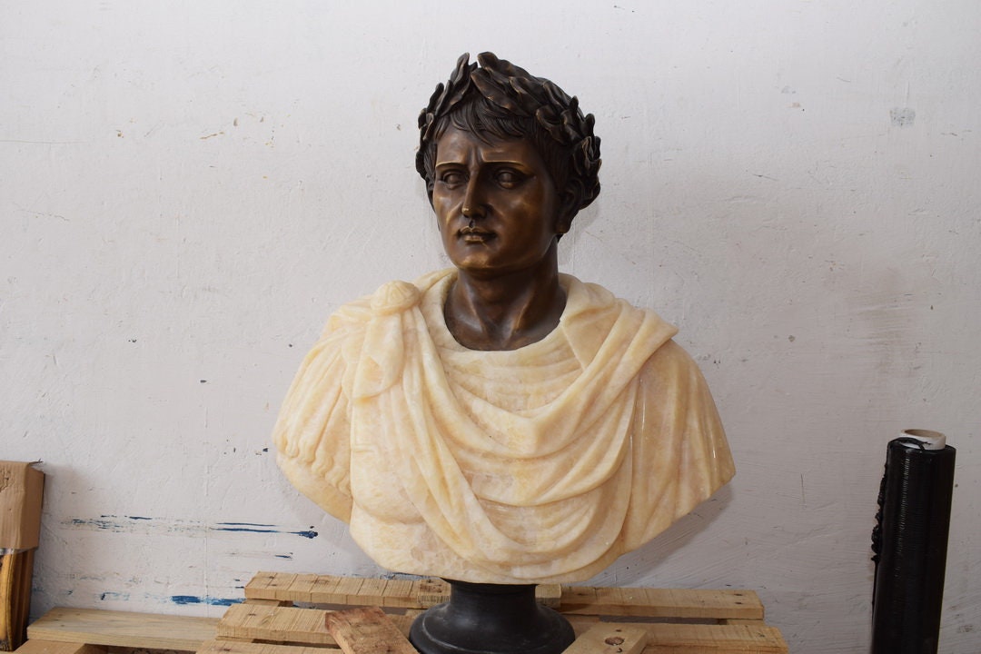 Gaius Julius Caesar Marble and Bronze Bust Marble Mythological Statue ...