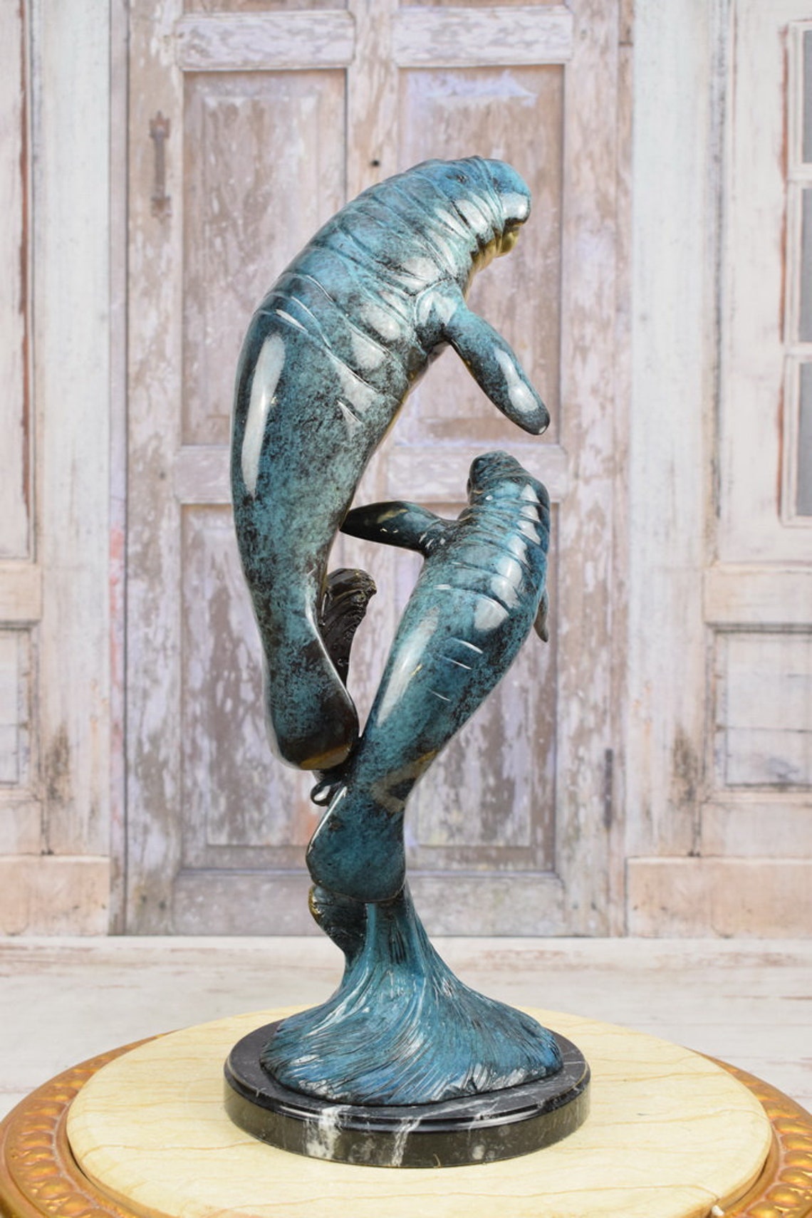 Gilded Bronze Manatee Statue: Vintage Sea Mammal Sculpture - Etsy