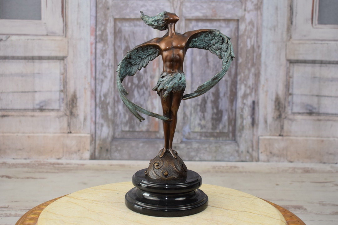 Icarus Bronze Sculpture: Winged Woman Art Nouveau Figurine on Marble - Etsy