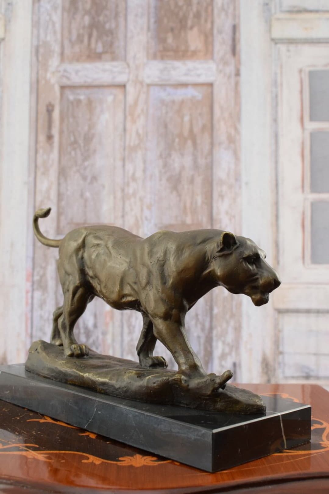 Large Solid and Heavy Tiger Bronze Sculpture on Marble Base - Realistic ...