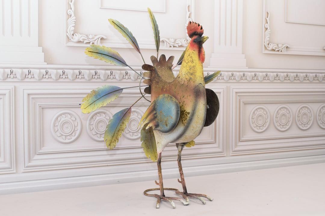 Iron Rooster Colorful Figurine - Figure Sculpture Rosster - Garden ...