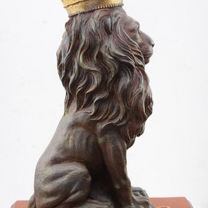 Dignified Lion in Crown - Statue Sitting Lion - Animal Figurine ...