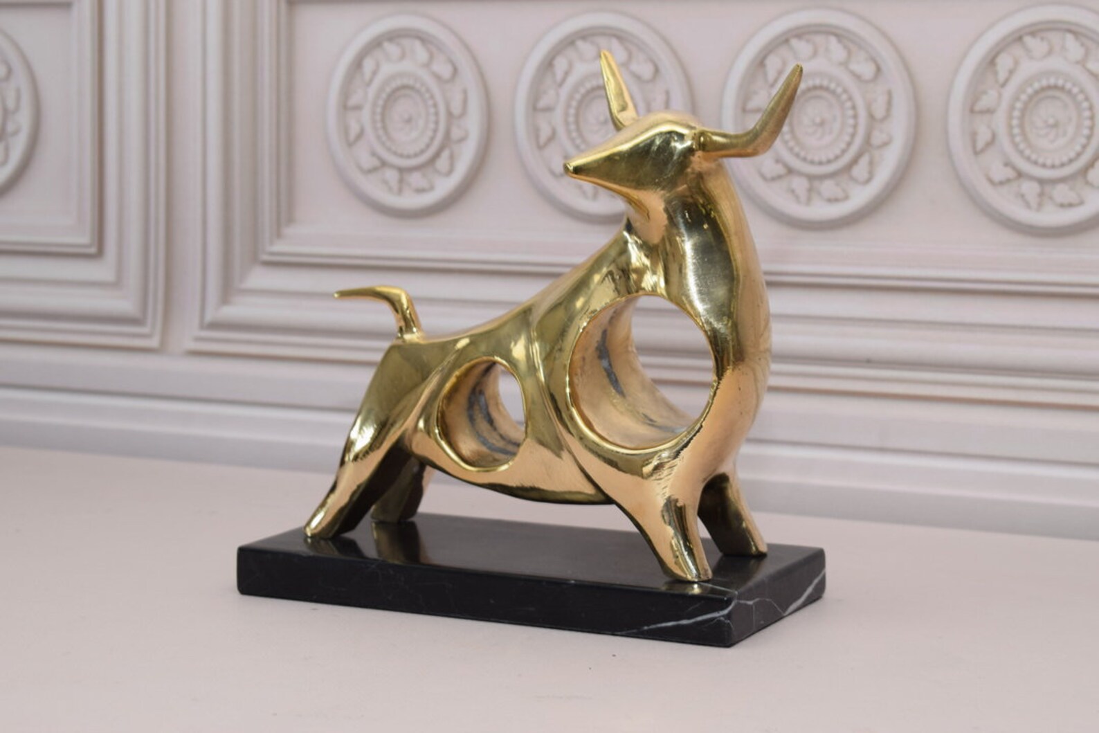 Gilded Bronze Bull Statue: Modernist Abstract Sculpture, Taurus Gift - Etsy