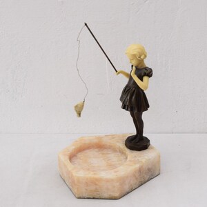 Young Girl With Fishing Rod Fisher Woman Fisherwoman Figurine Bronze ...