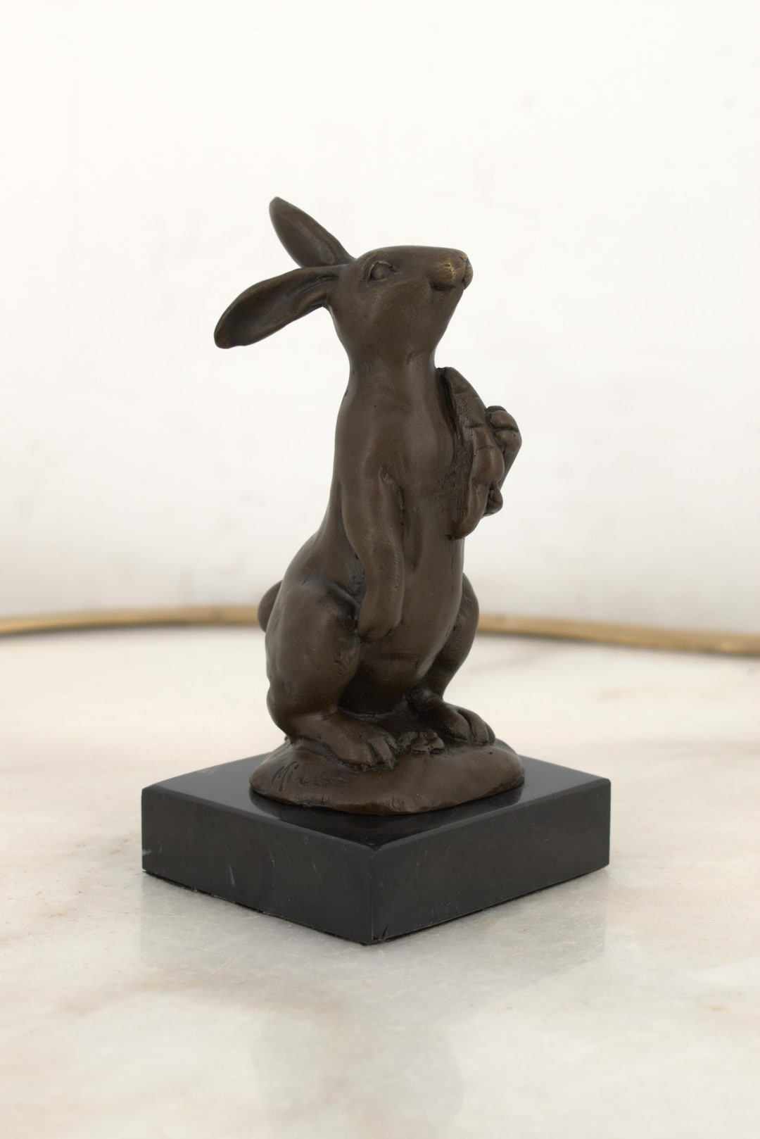Vintage Bronze Rabbit Sculpture With Carrots - Marble Base Figurine - Etsy