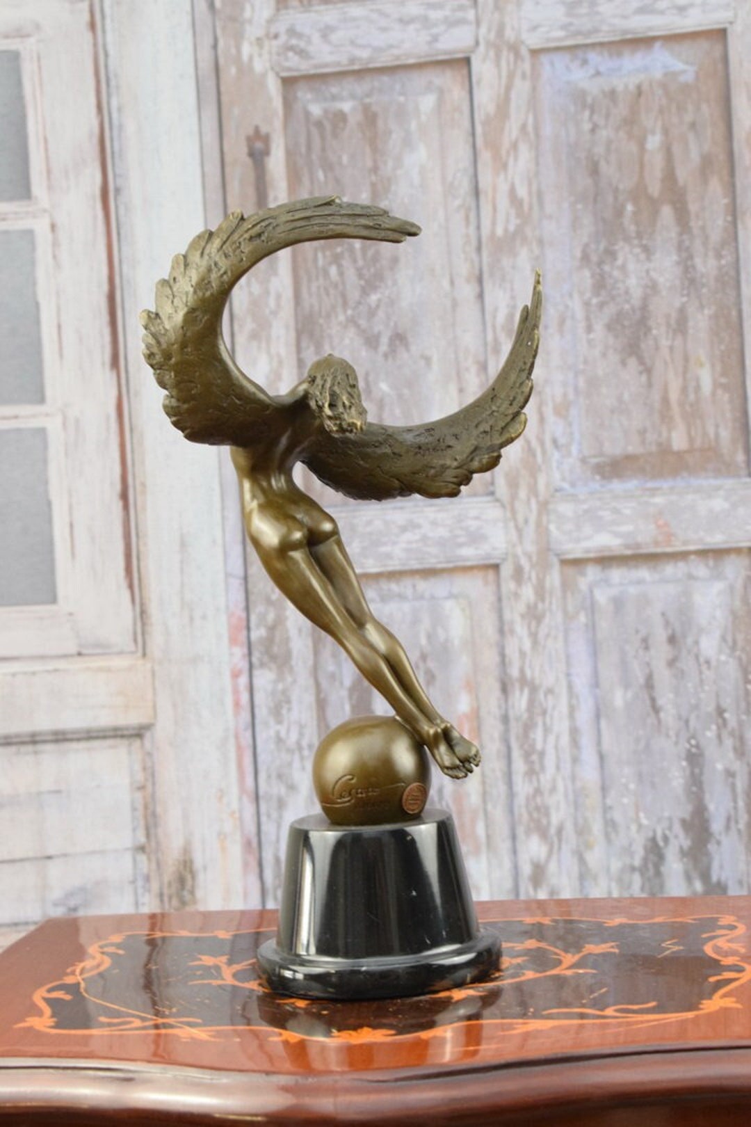 Icarus Large Bronze Sculpture on Marble Base - Winged Woman Bronze ...