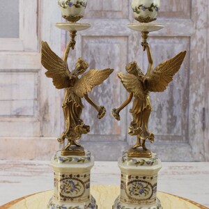 Amazing Pair Porcelain With Bronze Candlesticks - Two Victories Bronze ...