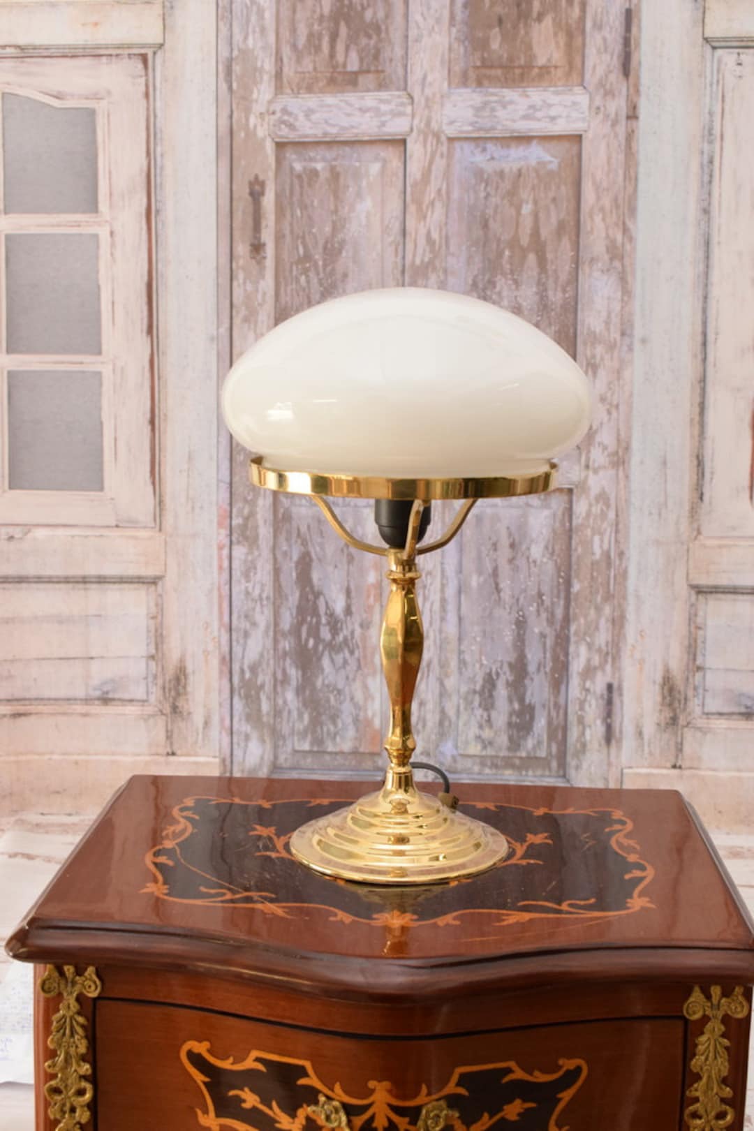 Unique Art Deco Banker Lamp - Desk Lamp - White Glass - Office Gift ...