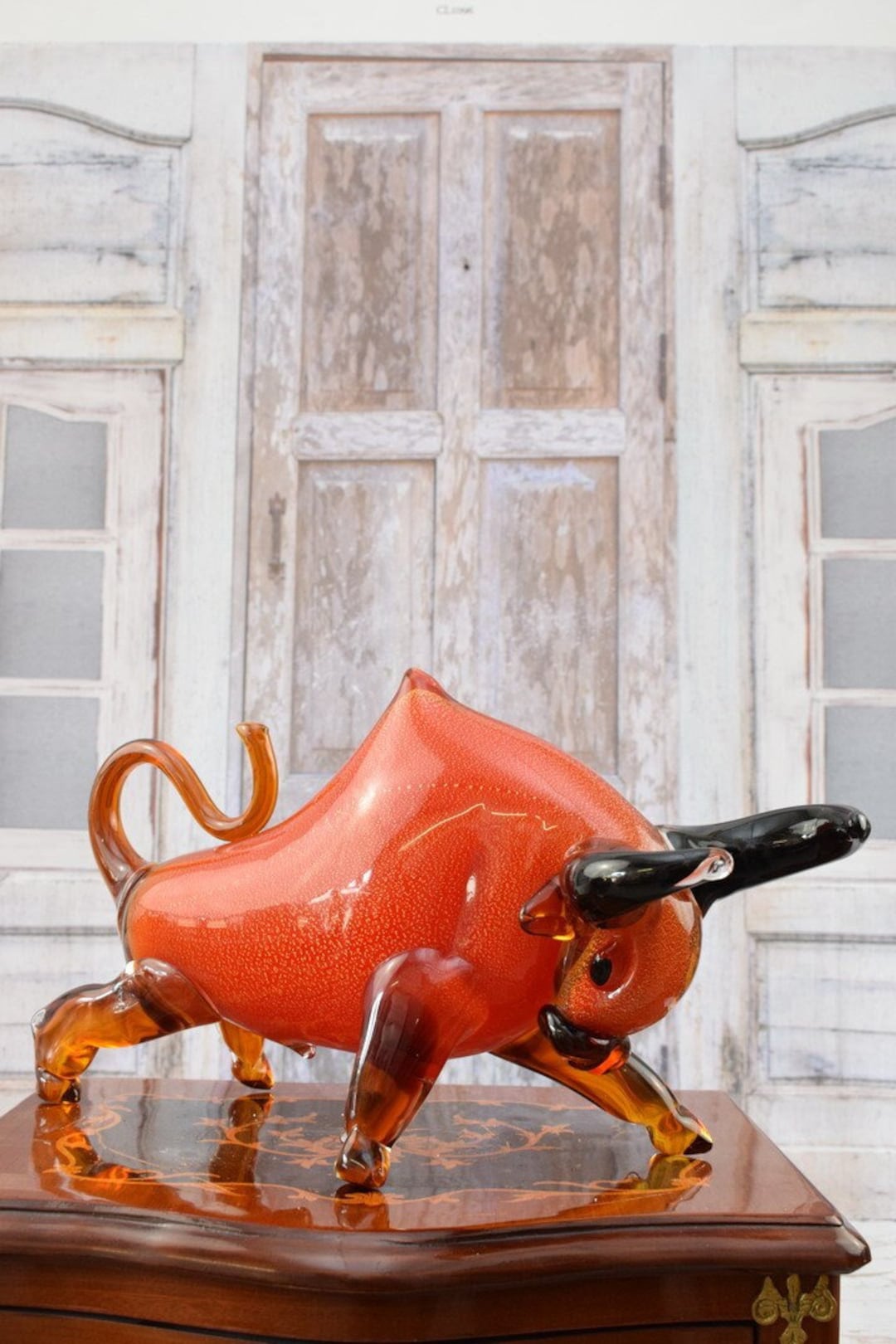 Vintage Murano Style Red Glass Bull Statue - Italian Art Glass Decor - Etsy