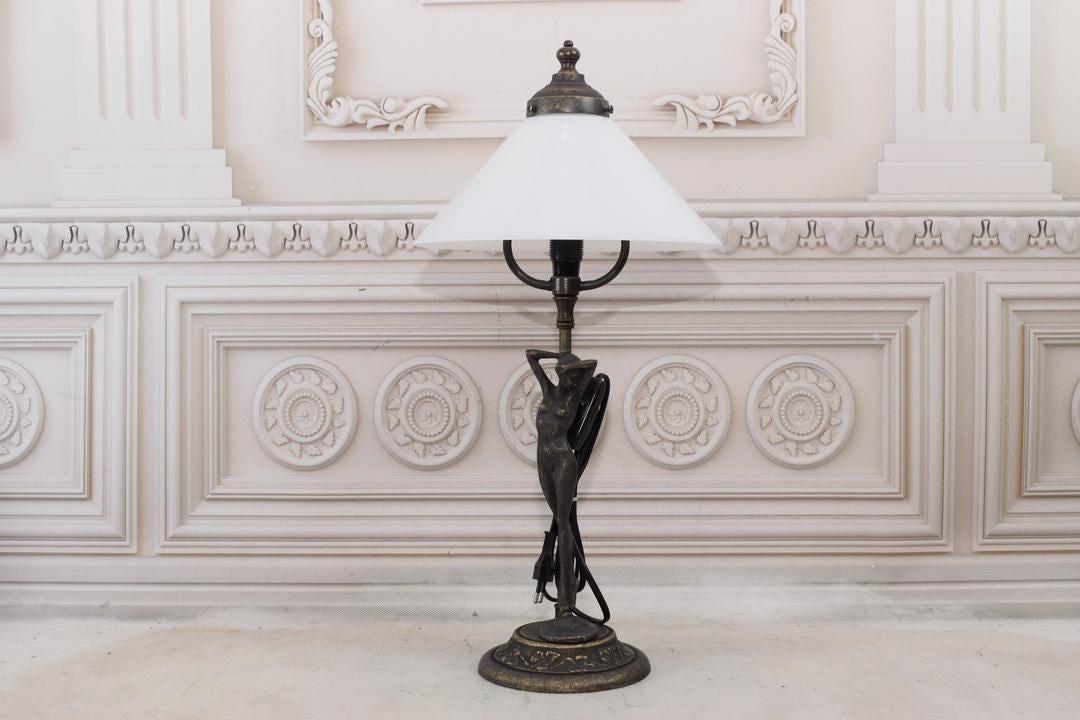 Art Deco Office Lamp - Desk Lamp Act Lady - White Glass - Office Gift ...