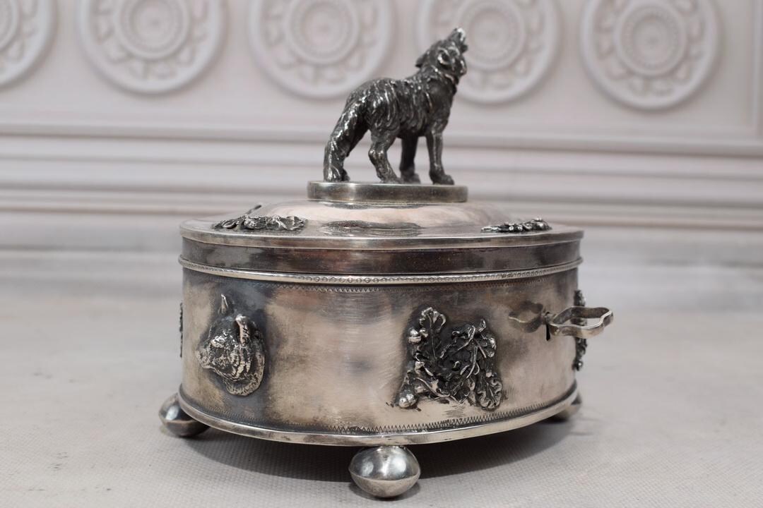 Large Antique Silver Sugar Box - AMAZING WOLF Sugar Bowl 617gram ...