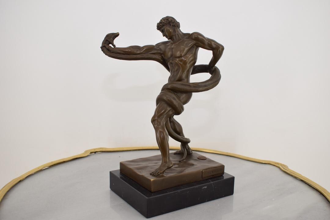 Bronze Sculpture 'athlete Fighting Python' – Classical Combat Statue ...