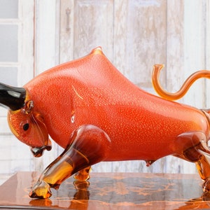 Vintage Murano Style Red Glass Bull Statue - Italian Art Glass Decor - Etsy