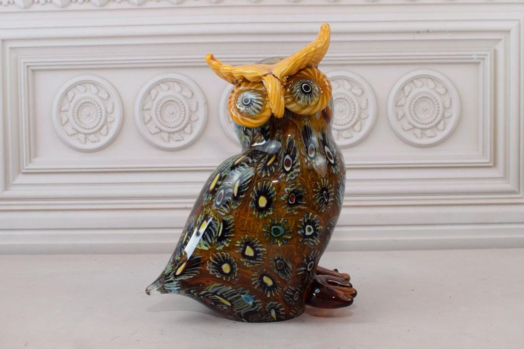Colorful Murano Owl Statue - Murano Style Sculpture - Amazing Figurine ...