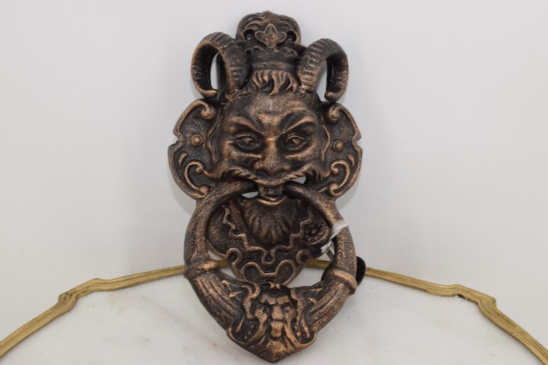 Vintage Style Monster Large Door Knocker Mask – Solid Cast Iron Gothic ...