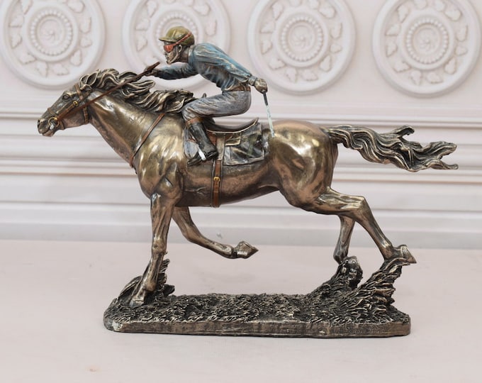 Racing Horse Statue - Luxury Jockey on Horseback Figurine Art Work ...