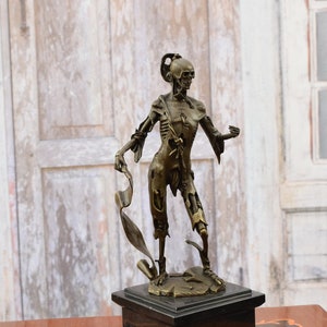 Memento Mori Bronze Sculpture: Skeleton Farewell on Marble Base - Etsy