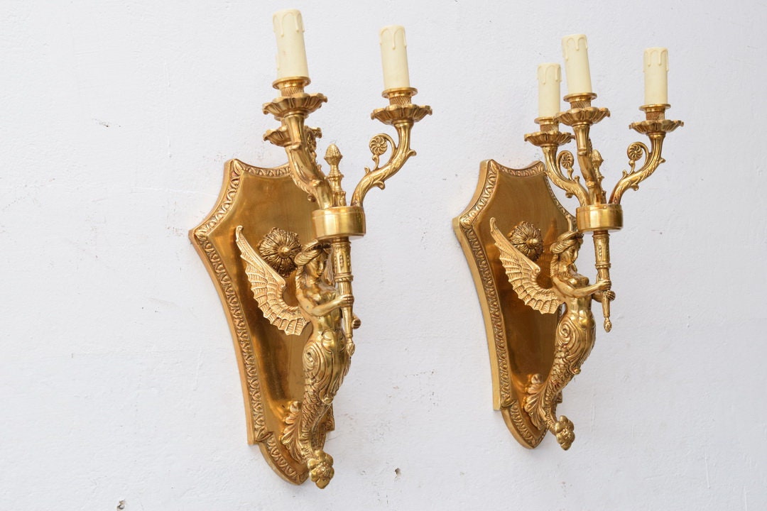 Bronze Empire Wall Sconces: Winged Nymph Candlesticks (pair) - Etsy
