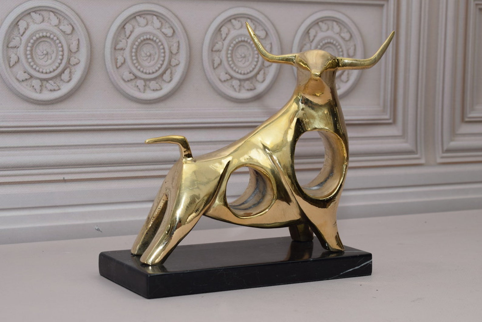 Gilded Bronze Bull Statue: Modernist Abstract Sculpture, Taurus Gift - Etsy