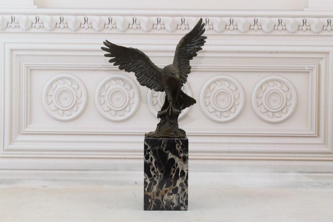 Attacking Eagle Bronze Statue - Figurine Buzzard on Marble Base ...