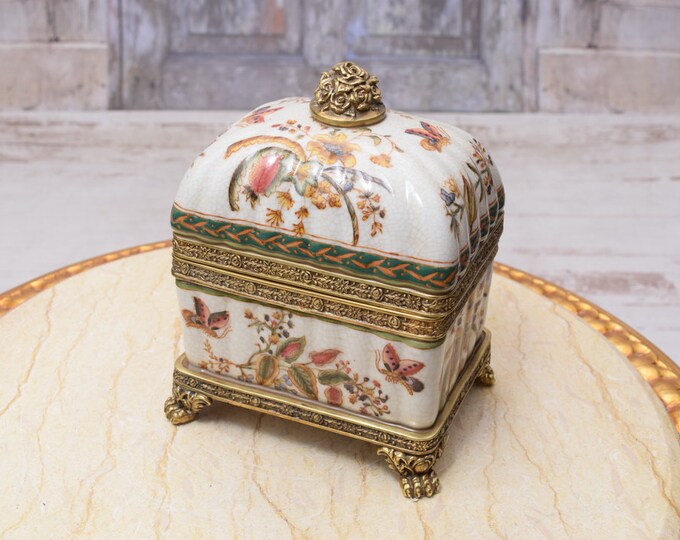 Porcelain Casket - Floral Design - Rose Bronze Ornaments Art Nouveau ...